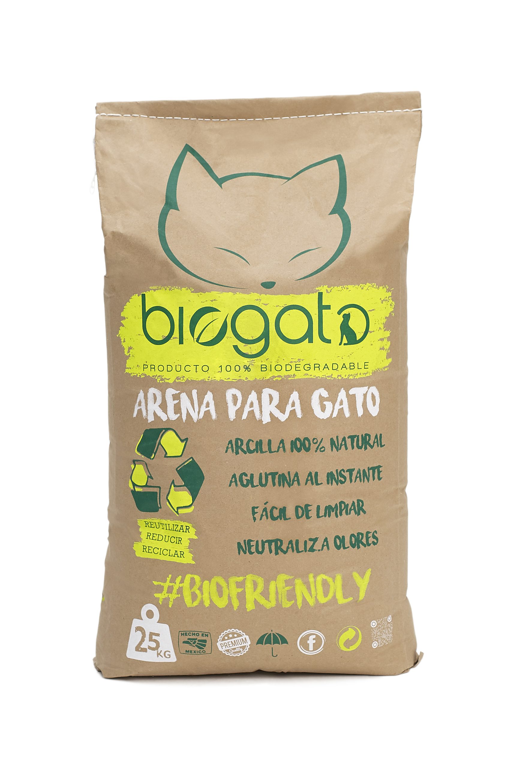 Arena para gatos Aglutinante BioGato Arcilla 100% Natural 25 KG
